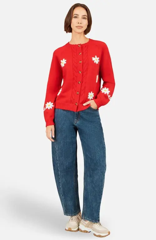 YUMI Daisy Stitch Cardigan - Red