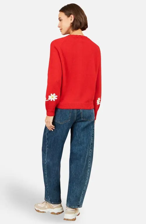 YUMI Daisy Stitch Cardigan - Red