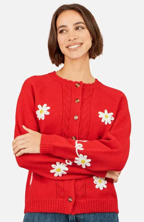 YUMI Daisy Stitch Cardigan - Red