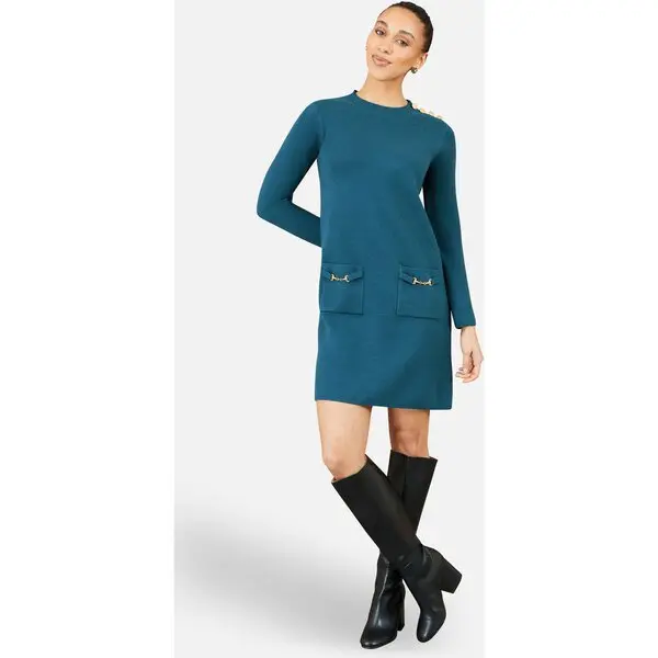 YUMI Long Sleeve Knitted Tunic Dress - Teal