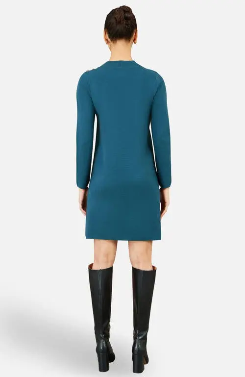 YUMI Long Sleeve Knitted Tunic Dress - Teal