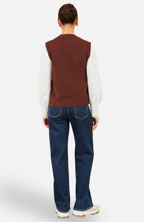 YUMI Flower Appliqué Knit Tank - Brown
