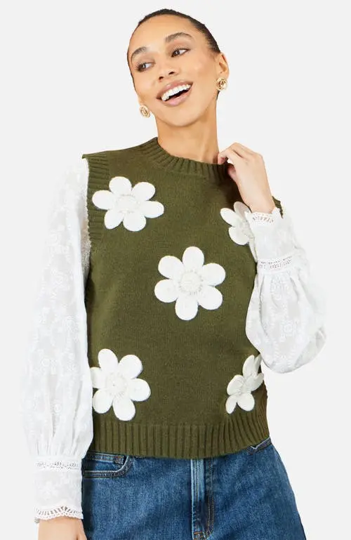 YUMI Flower Appliqué Knit Tank