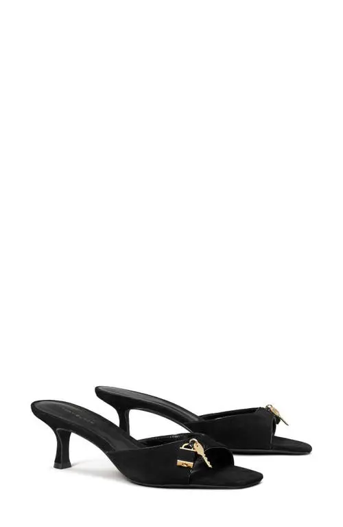 Tory Burch Lock Kitten Heel Sandal - Perfect Black/silver