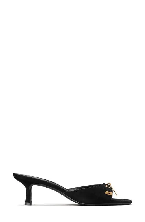 Tory Burch Lock Kitten Heel Sandal - Perfect Black/silver