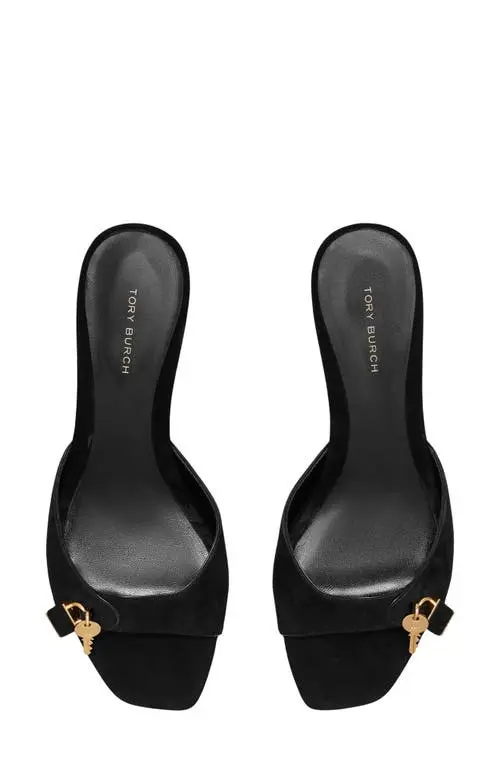 Tory Burch Lock Kitten Heel Sandal - Perfect Black/silver