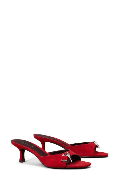 Tory Burch Lock Kitten Heel Sandal - Toucan Red/silver