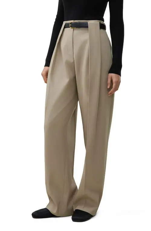 Lilysilk Box Pleated Silk-wool Trouser - Almond