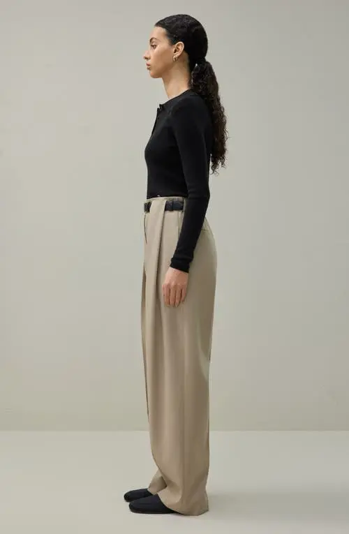 Lilysilk Box Pleated Silk-wool Wide Leg Trousers