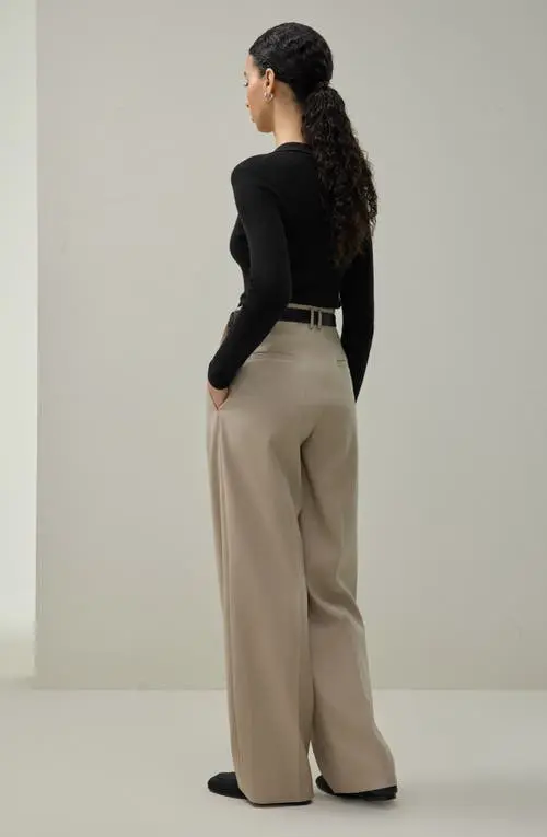 Lilysilk Box Pleated Silk-wool Wide Leg Trousers