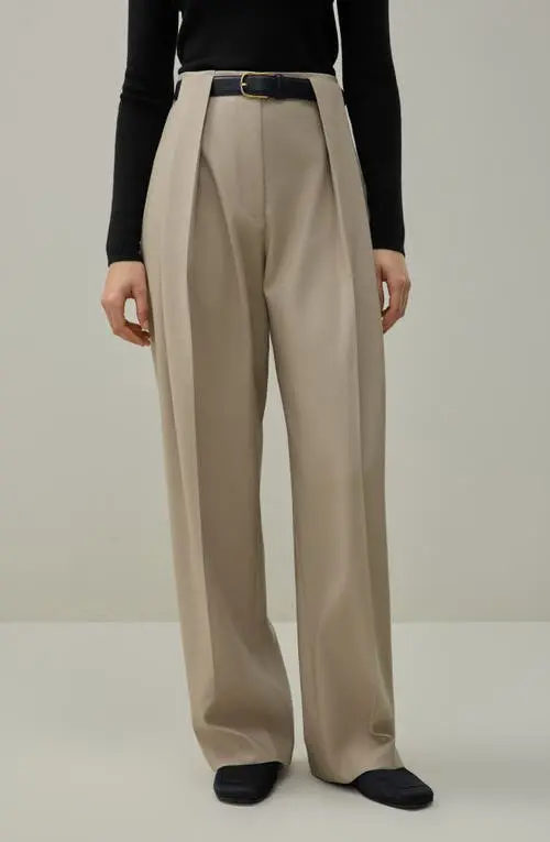 Lilysilk Box Pleated Silk-wool Wide Leg Trousers