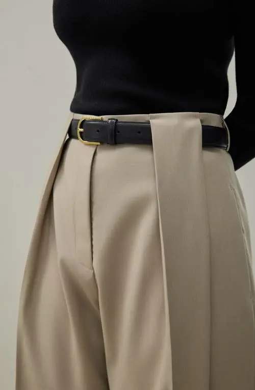 Lilysilk Box Pleated Silk-wool Wide Leg Trousers
