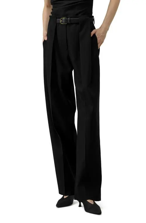 Lilysilk Box Pleated Silk-wool Trouser - Black