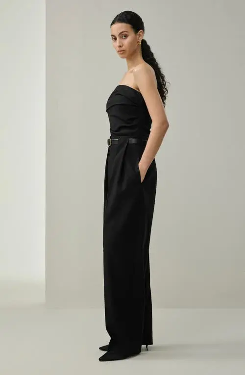 Lilysilk Box Pleated Silk-wool Trouser - Black