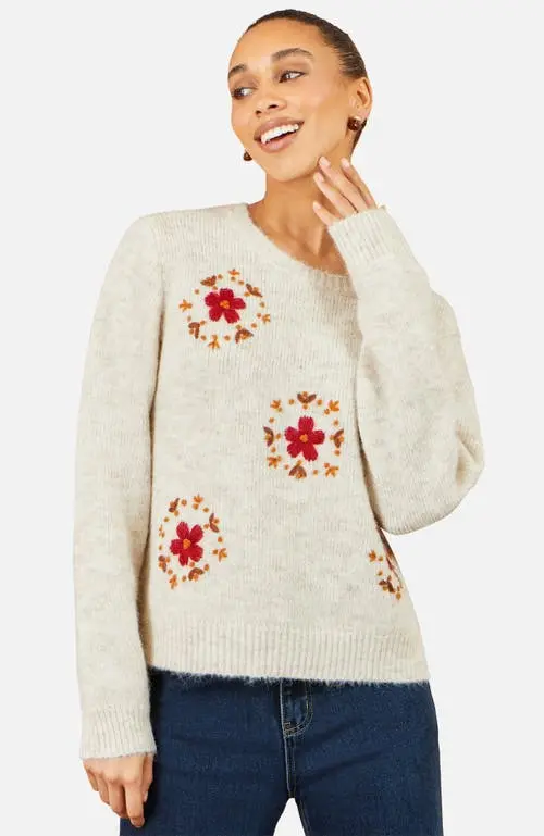 YUMI Patch Floral Embroidered Relaxed Jumper