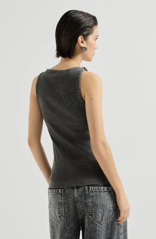 Brunello Cucinelli Ribbed Wool Jersey Top With Dazzling Lace Embroidery