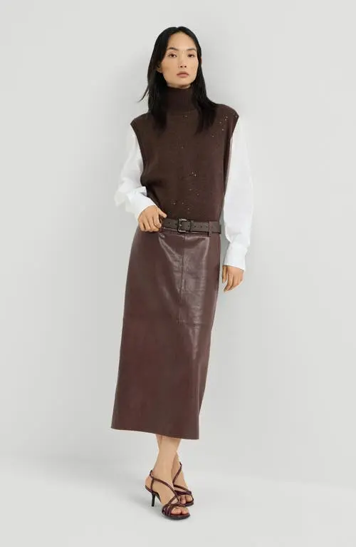 Brunello Cucinelli Polished Nappa Leather Pencil Skirt