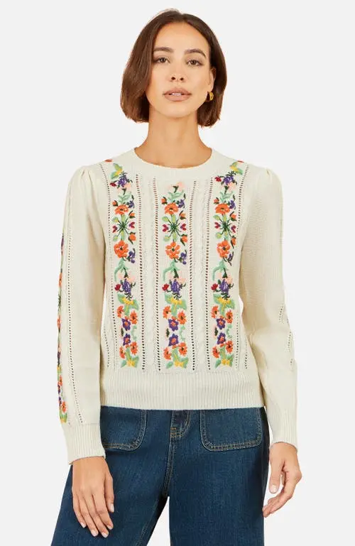 YUMI Floral Embroidery Cable Jumper