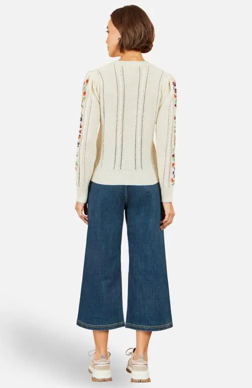 YUMI Floral Embroidery Cable Jumper