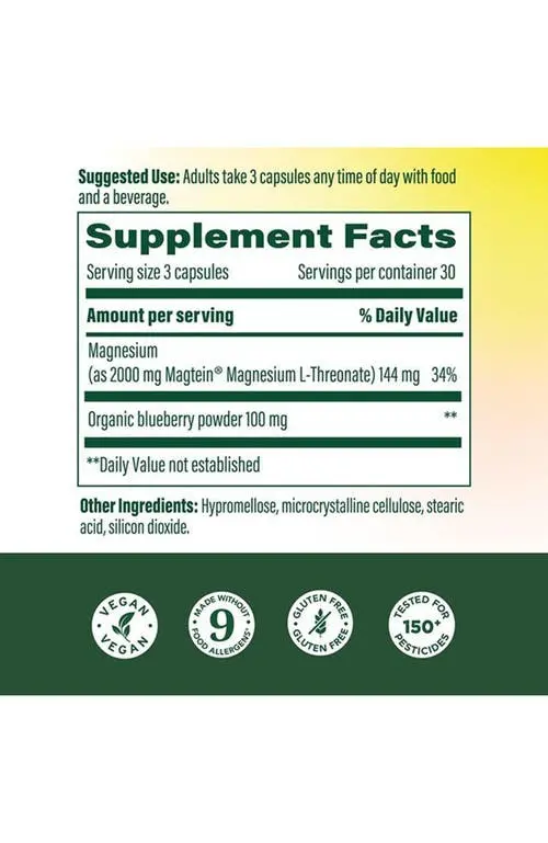 MEGAFOOD Magnesium L-threonate, Clinically Studied Magtein, Cognitive Support, Vegan