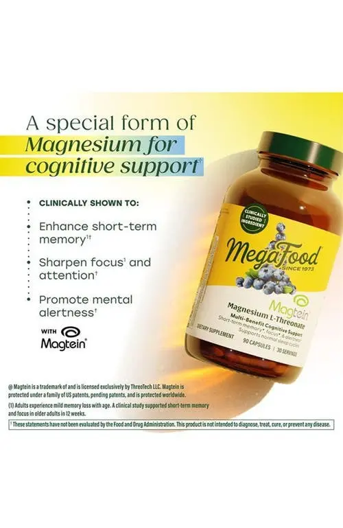 MEGAFOOD Magnesium L-threonate, Clinically Studied Magtein, Cognitive Support, Vegan