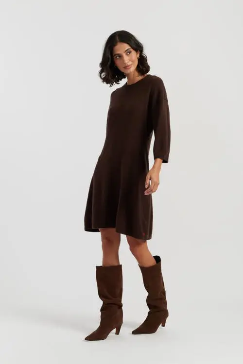 Chinti & Parker Wool-cashmere Wide-sleeve Dress - Chocolate