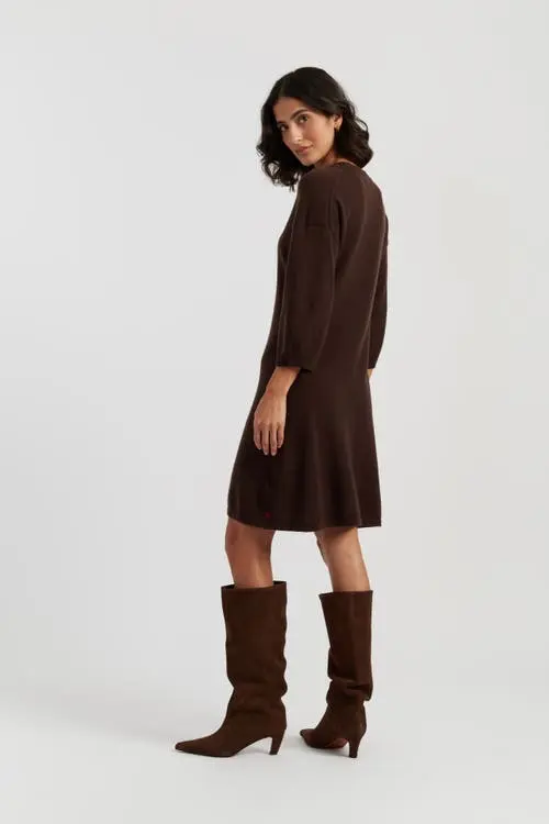 Chinti & Parker Wool-cashmere Wide-sleeve Dress - Chocolate