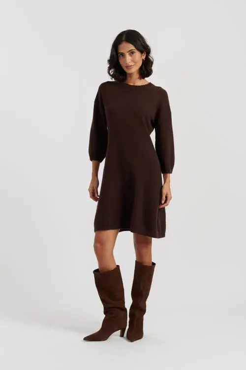 Chinti & Parker Wool-cashmere Wide-sleeve Dress - Chocolate