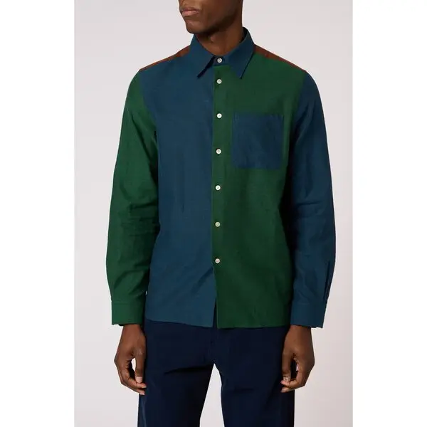 Paul Smith Regular Fit Colorblock Cotton Shirt - Petrol Blue