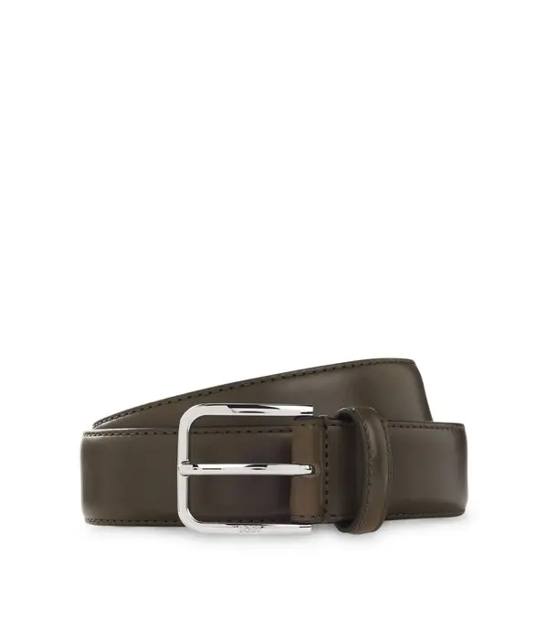 BOSS Leather Business Belt With Polished Silver Buckle