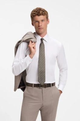 BOSS Leather Business Belt With Polished Silver Buckle
