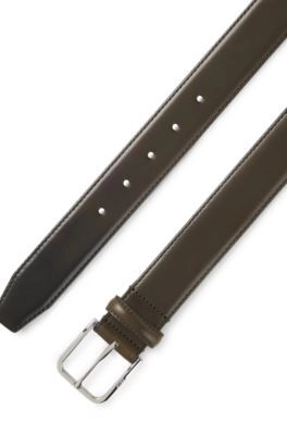 BOSS Leather Business Belt With Polished Silver Buckle