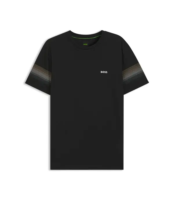 BOSS Active Slim-fit T-shirt With Sleeve Stripes - Black