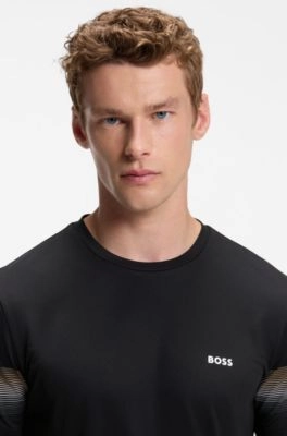 BOSS Active Slim-fit T-shirt With Sleeve Stripes - Black