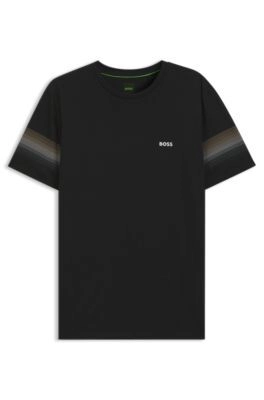 BOSS Active Slim-fit T-shirt With Sleeve Stripes - Black