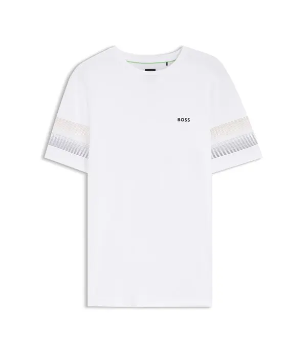 BOSS Active Slim-fit T-shirt With Sleeve Stripes - White