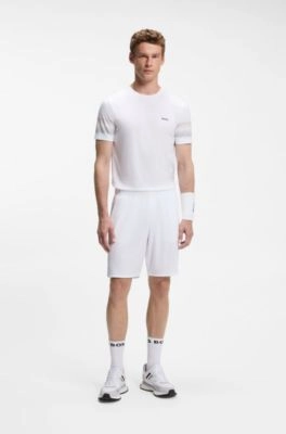 BOSS Active Slim-fit T-shirt With Sleeve Stripes - White
