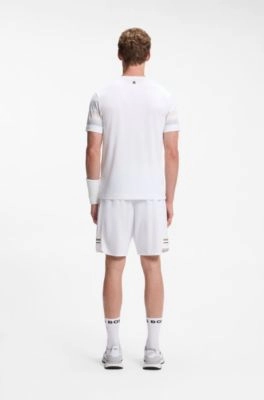 BOSS Active Slim-fit T-shirt With Sleeve Stripes - White