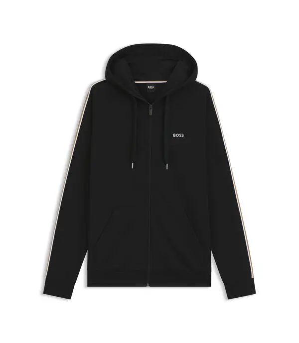 BOSS Cotton Full-zip Hoodie With Striped Sleeves