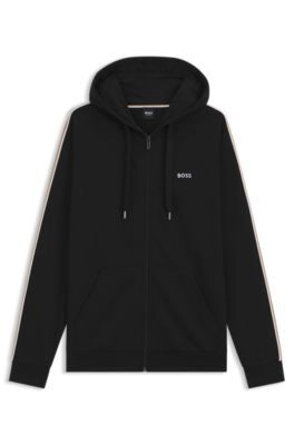 BOSS Cotton Full-zip Hoodie With Striped Sleeves