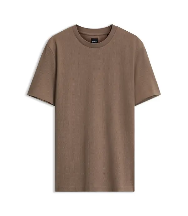 BOSS Corduroy-jacquard T-shirt In Mercerized Cotton - Light Brown