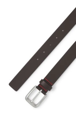 Hugo Leather Dress Belt With Logo-engraved Buckle
