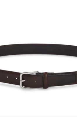 BOSS Leather Business Belt With Polished Silver Buckle