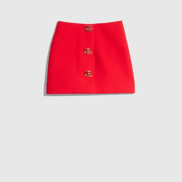 Gucci Crêpe Wool Skirt With Double G Button - Red