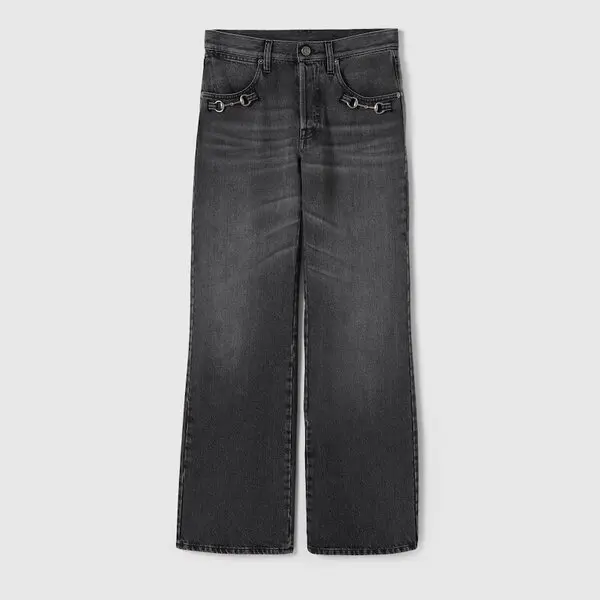 Gucci Cotton Denim Pants With Horsebit - Black