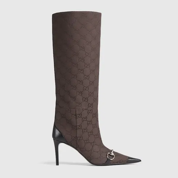 Gucci Dark Gg Canvas Stiletto Boot - Brown