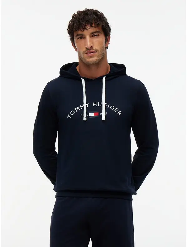 Tommy Hilfiger Hilfiger Logo Pique Sleep Hoodie - Navy