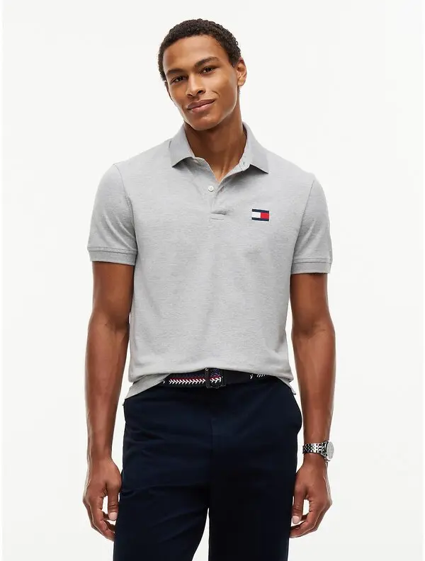 Tommy Hilfiger Regular Fit Flag Logo Polo - Light Grey Heather