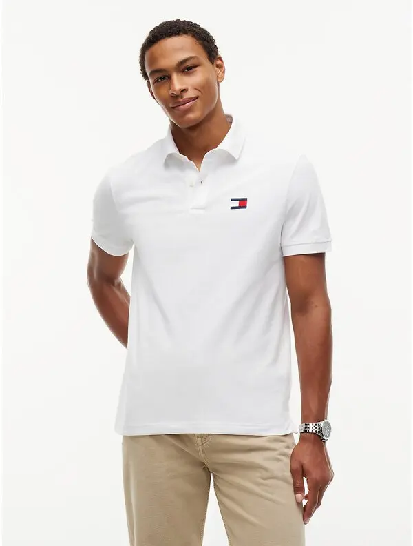 Tommy Hilfiger Regular Fit Flag Logo Polo - Optic White