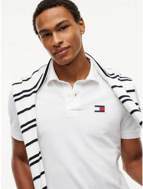 Tommy Hilfiger Regular Fit Flag Logo Polo - Optic White